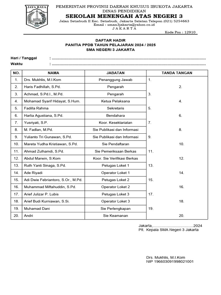 Daftar Hadir Panitia PPDB 2024 2025 | PDF