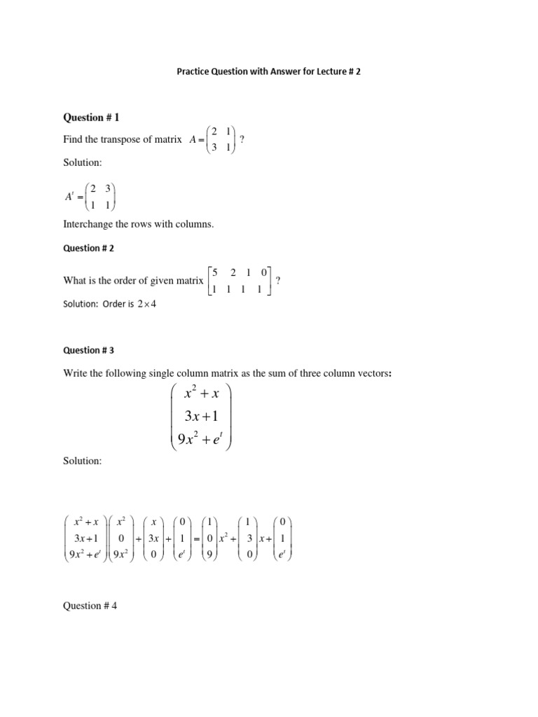 MTH501 Practice Question Lecture 1 To 18-Merged | PDF | System Of Linear Equations | Matrix ...