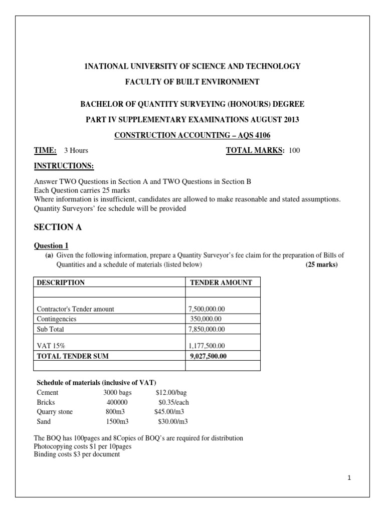 Construction Accounting Exam Questions | PDF | Cost | Business Economics