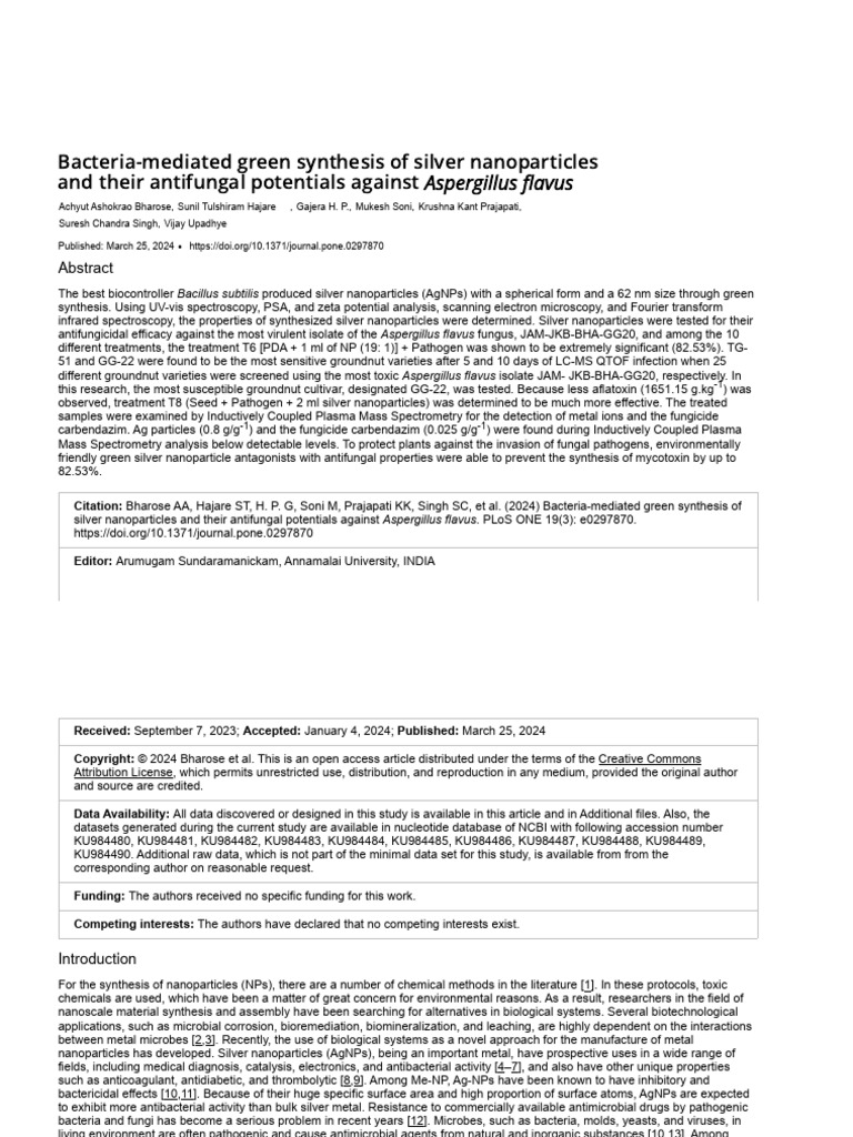 Bacteria-Mediated Green Synthesis of Silver Nanoparticles and Their Antifungal Potentials ...