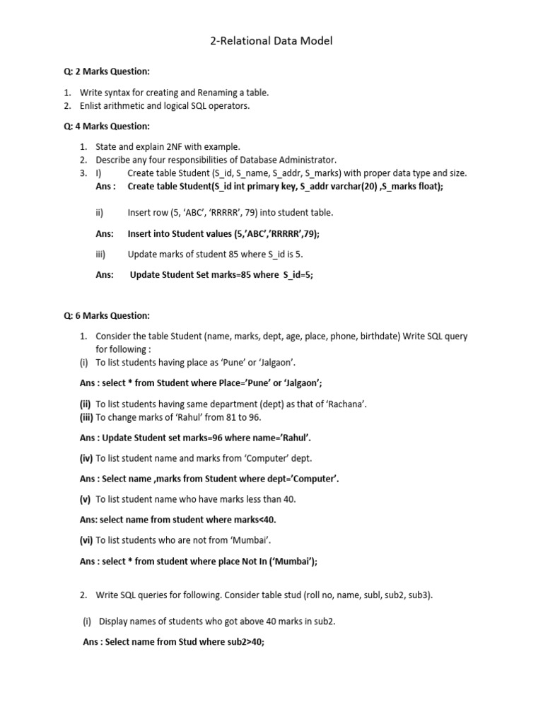 CH2-Relational Data Model | PDF | Table (Database) | Sql CH2-Relational Data Model | PDF | Table (Database) | Sql