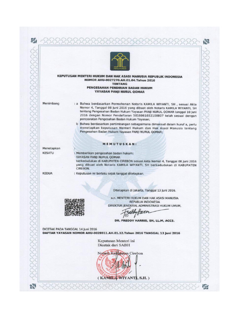 SK Kemenkumham Yayasan | PDF