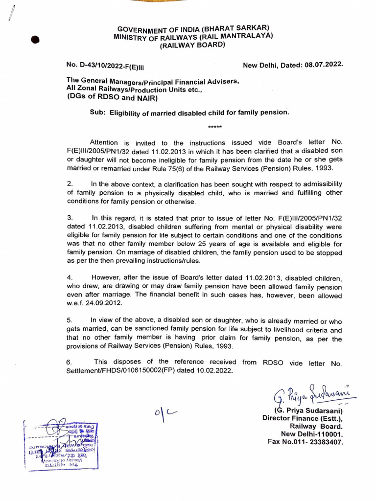 Eligibility Married Disabled Child Letter Dated 08-07-2022 | PDF | Pension