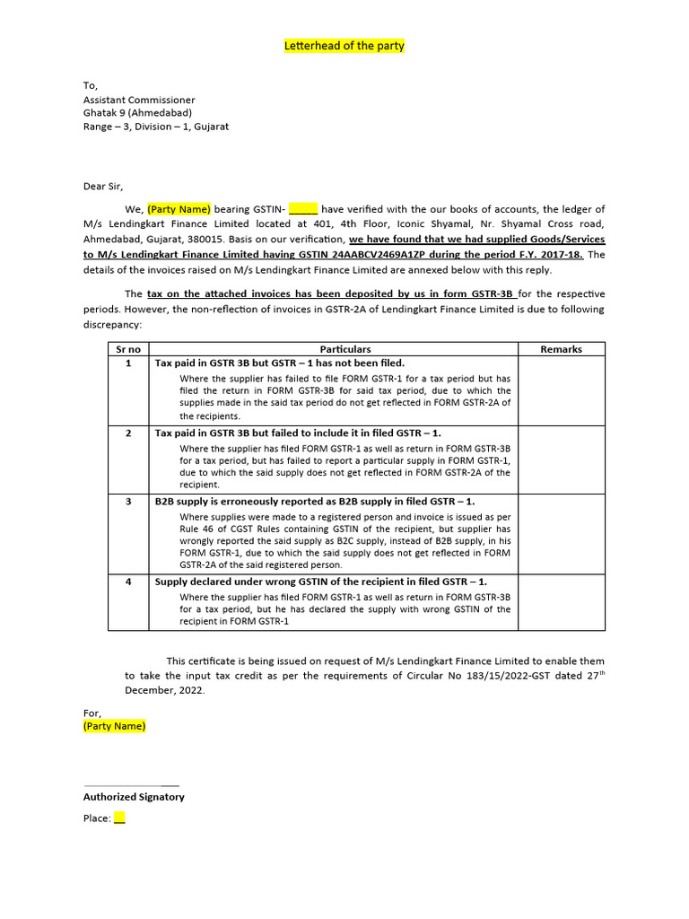 Declaration Format | PDF | Invoice | Taxes