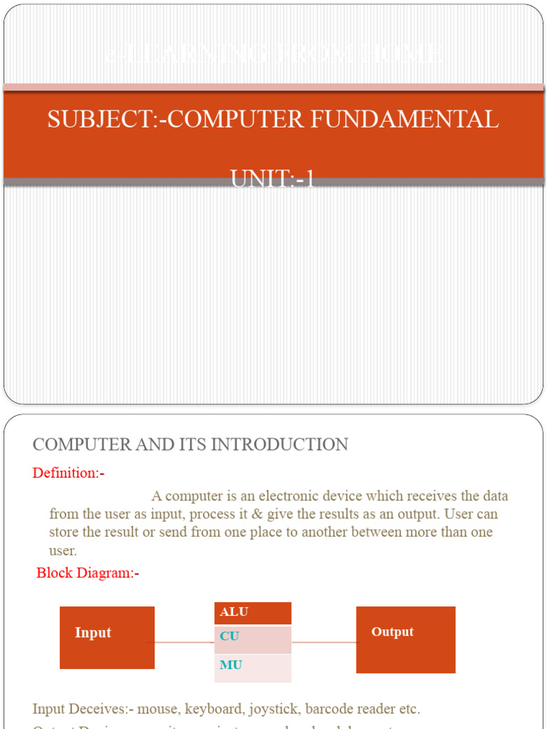 E-Learning From Home: Subject:-Computer Fundamental UNIT:-1 | PDF ...