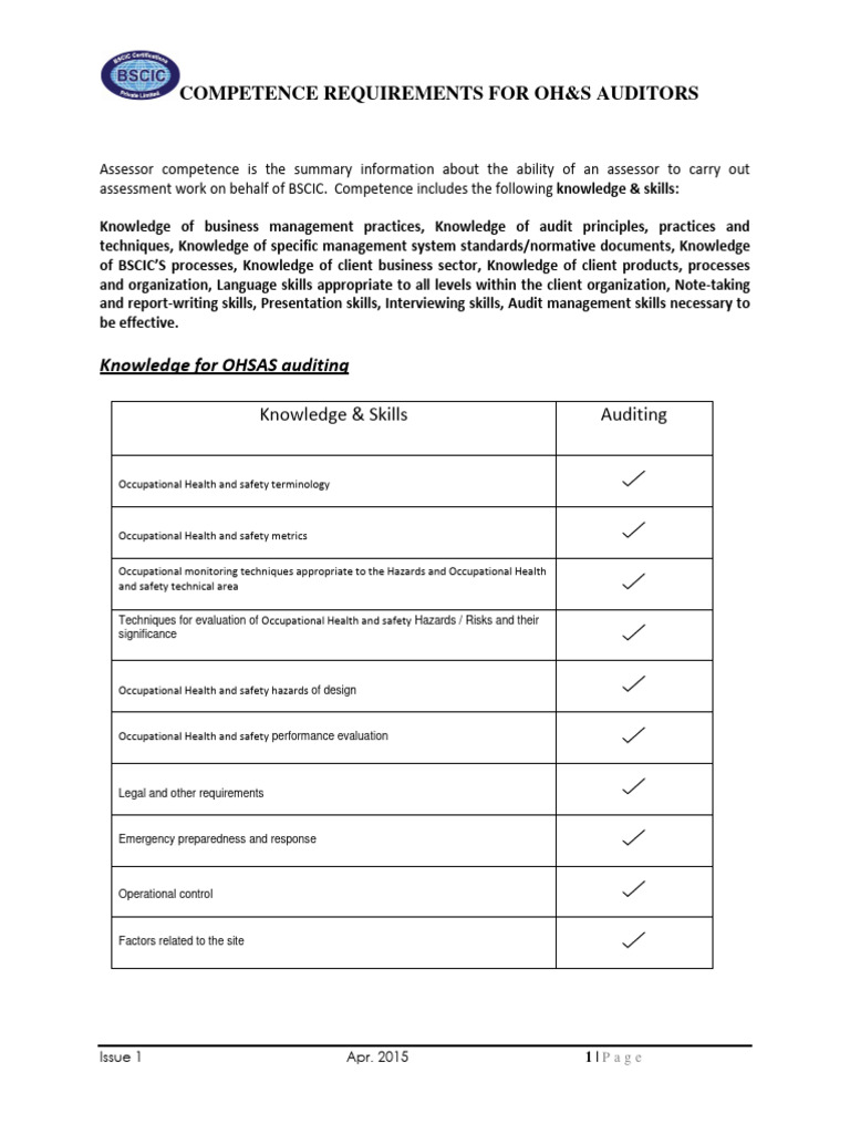 Annexure CROD - Competence Requirements For OH&S Auditors | PDF | Occupational Safety And Health ...