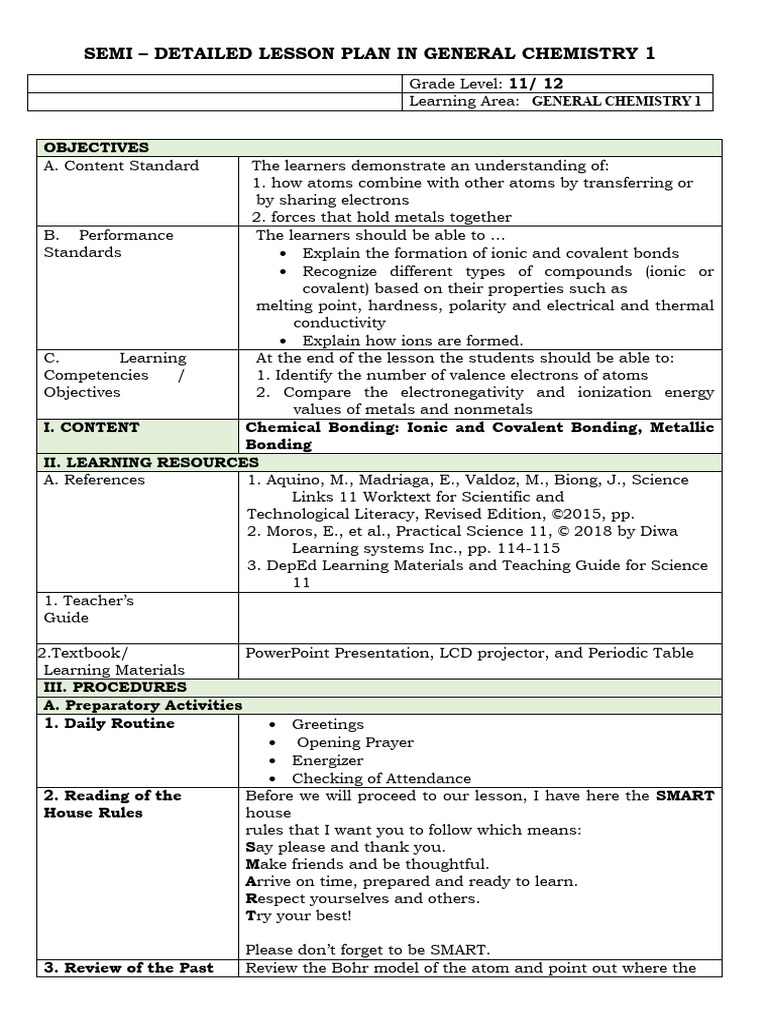Chemical Bonding Ionic and Covalent Bonding, Metallic Bonding | PDF ...
