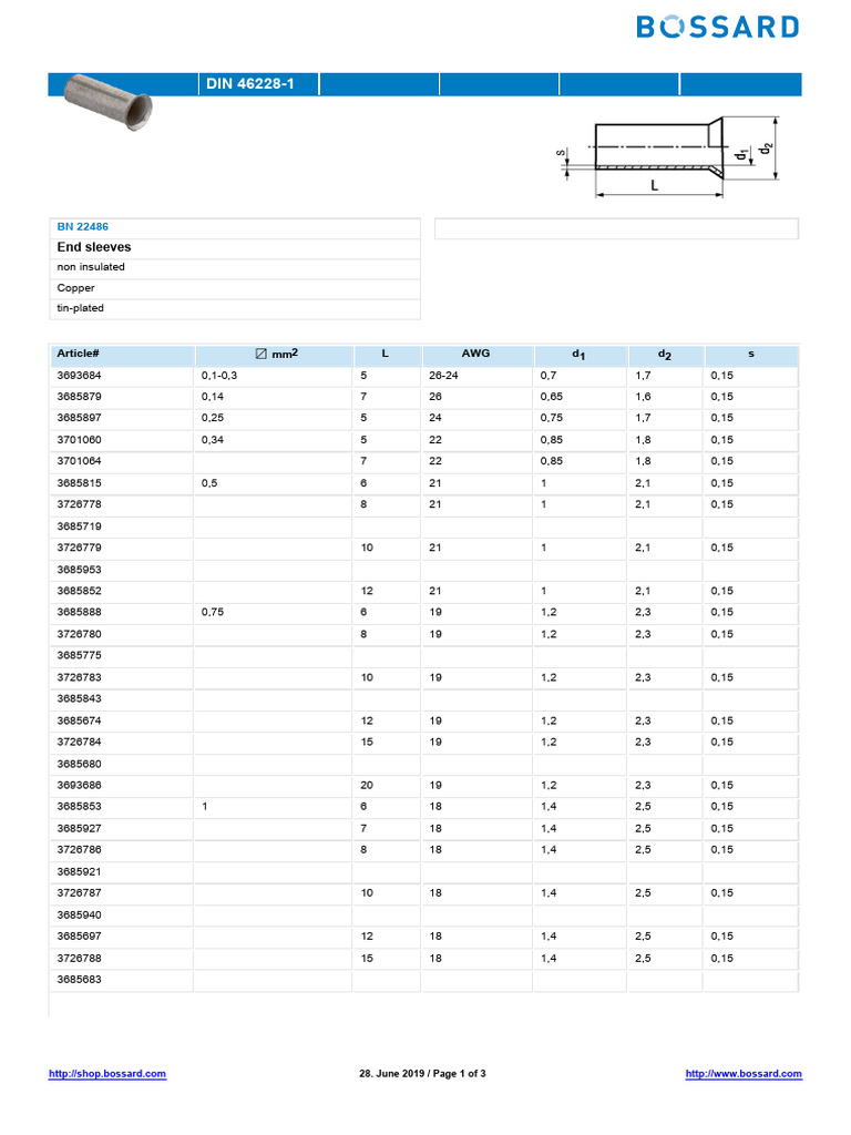 BN 22486 - End Sleeve DIN 46228-1 | PDF | Wire