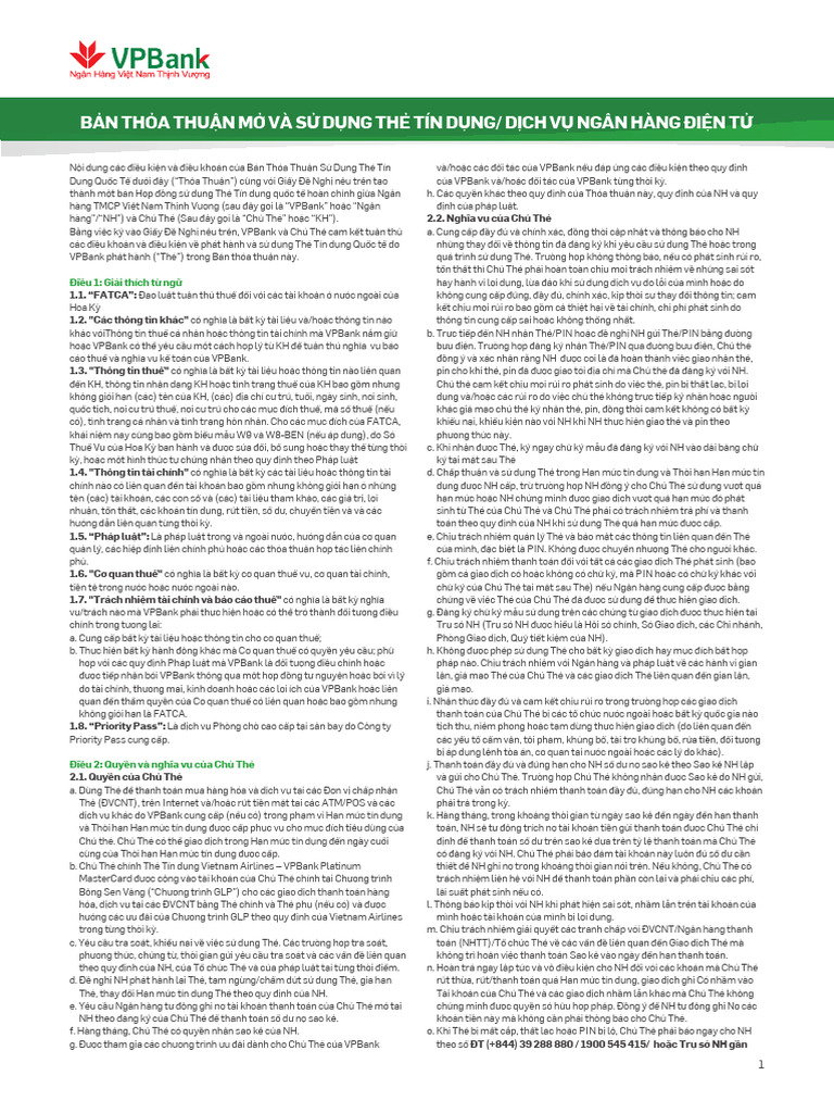 Bang Thoa Thuan Su Dung The Tin Dung | PDF