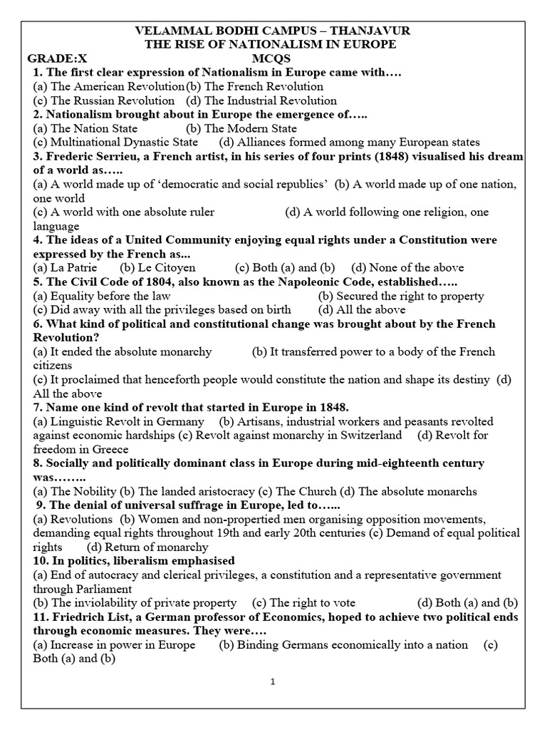 His Europe Mcqs Ques | PDF | German Empire | Nationalism