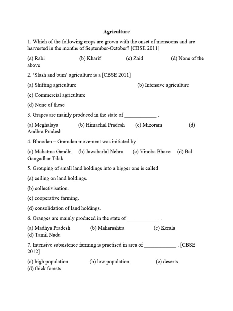 11.MCQS Agriculture Questions | PDF | Agriculture | Crops