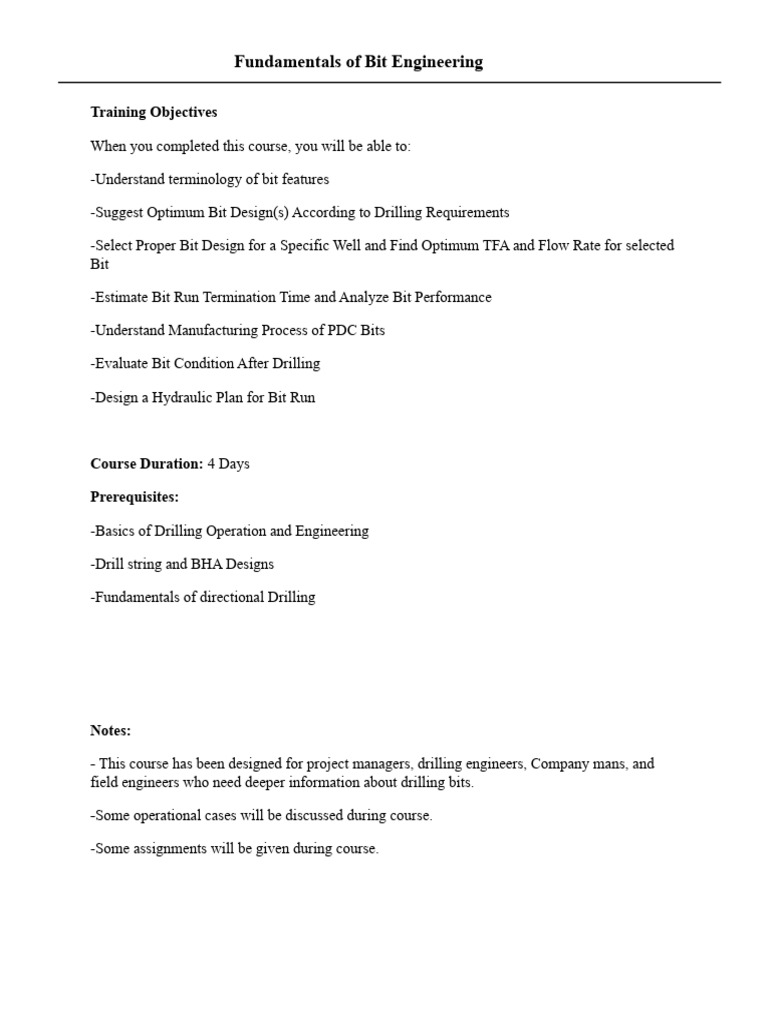Fundamentals of Bit Engineering | PDF | Oil Well | Engineering