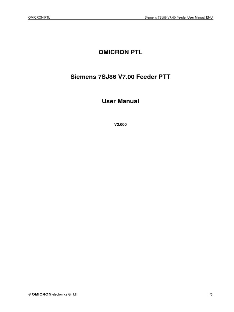 Siemens 7SJ86 V7.00 Feeder PTT User Manual ENU | PDF | Manufactured Goods | Power Engineering