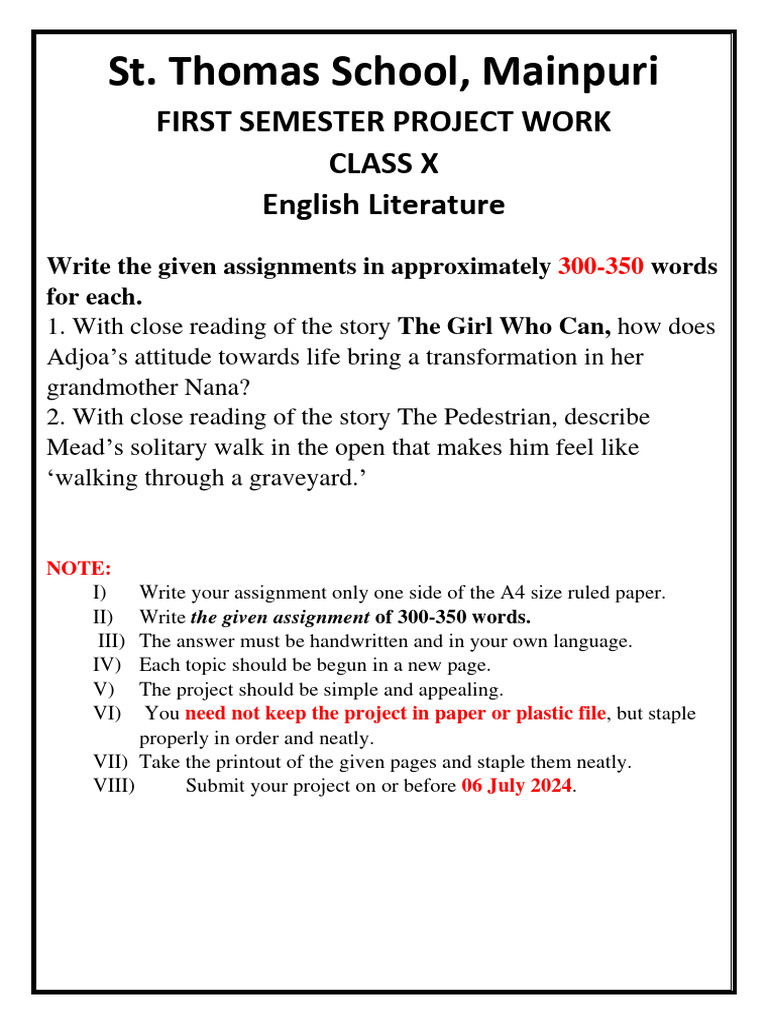 X Eng 2 Sem 1 Project 2024-2025 | PDF