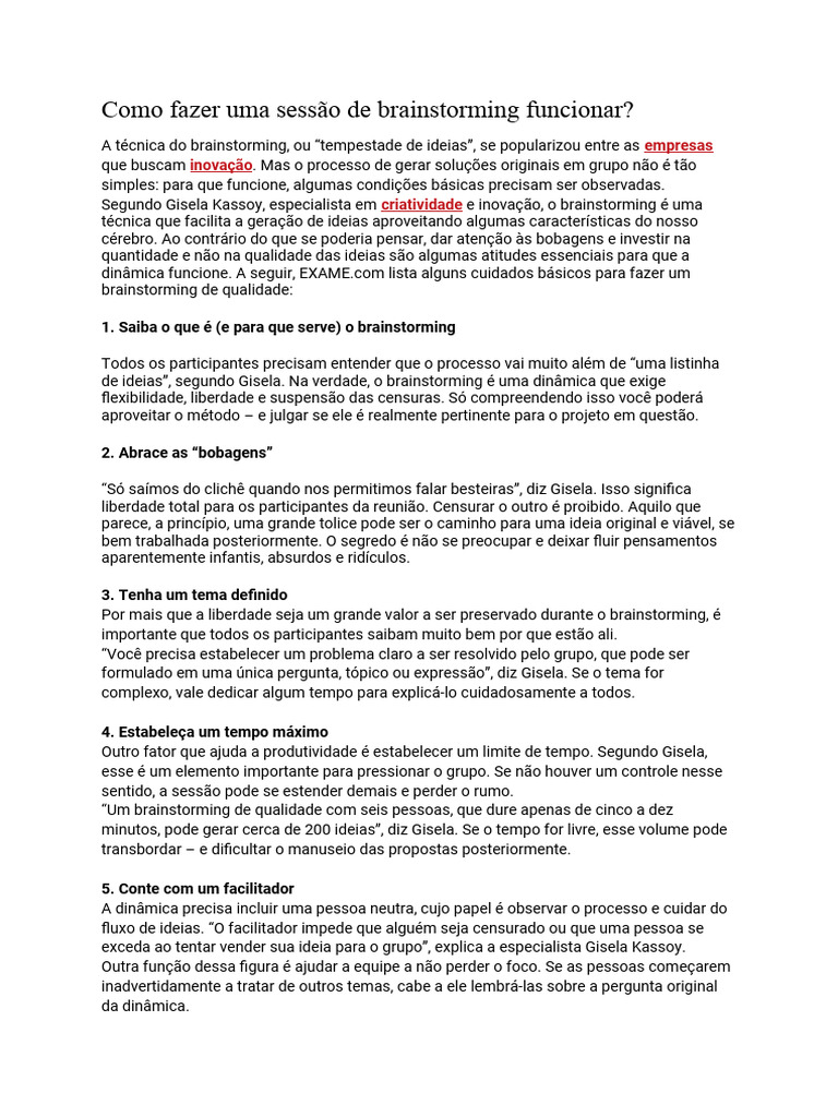 Como Fazer Uma Sessão de Brainstorming Funcionar | PDF | Debate | Tempo
