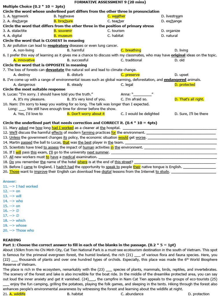 Assessment 9 - Key | PDF | Climate Change | Food Industry