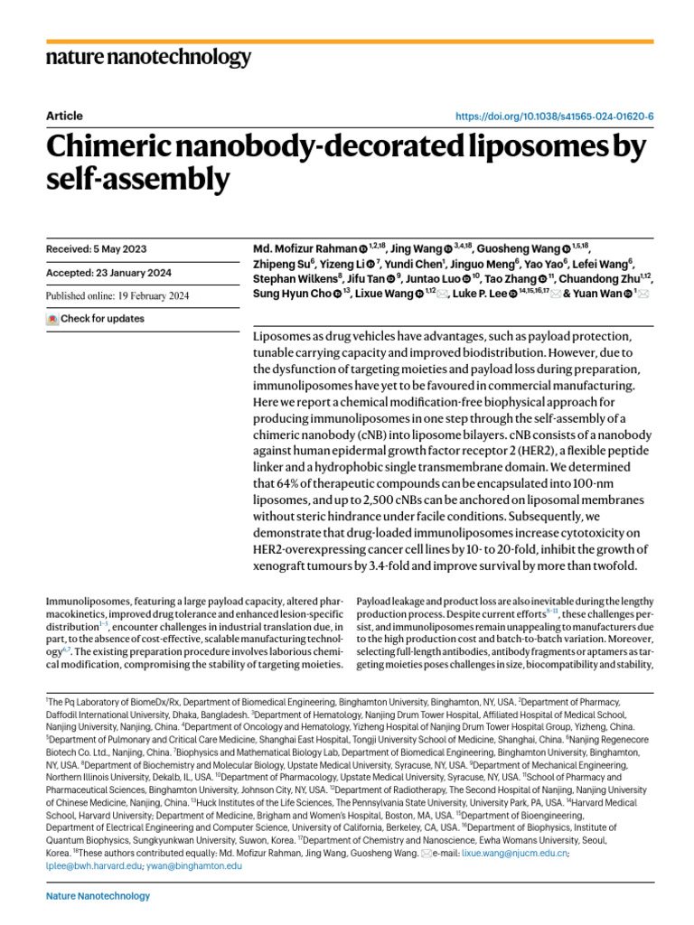 Chimeric Nanobody-Decorated Liposomes by Self-Assembly | PDF | Alpha ...