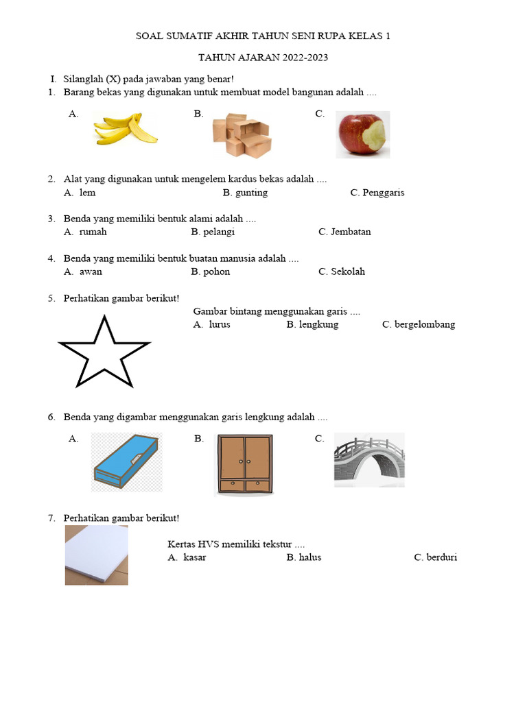 SAS 2 Seni Rupa Kelas 1 2022-2023 | PDF