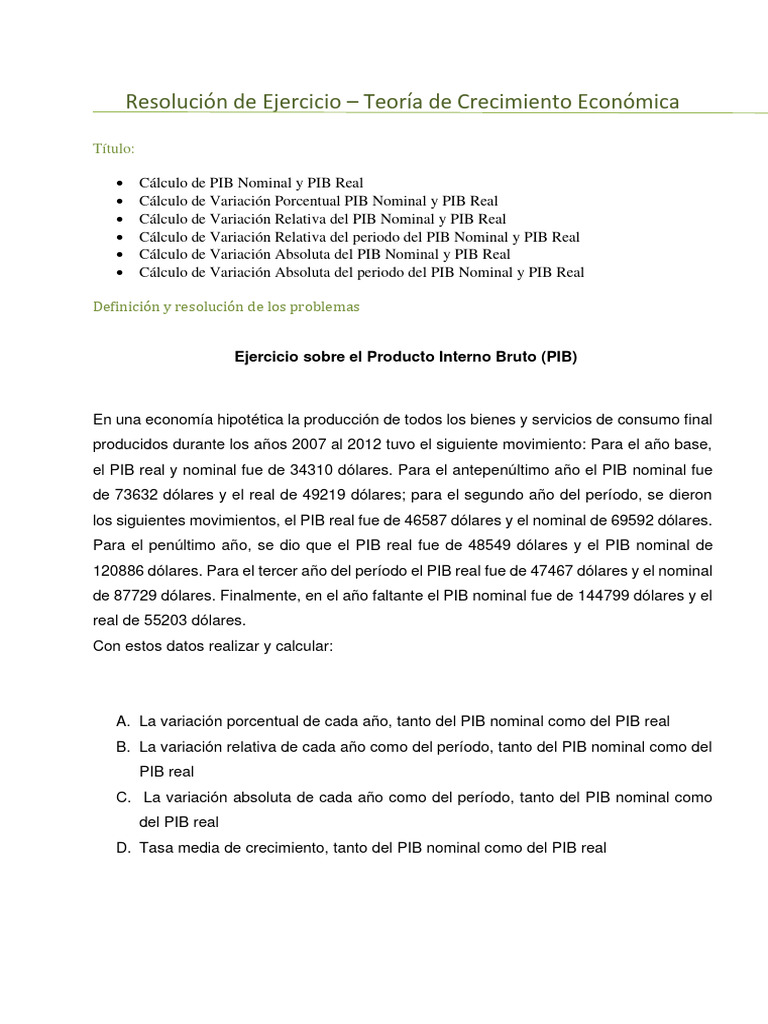 Resolucion de Ejercicio Unidad 2 | PDF | Producto Interno Bruto | Economias Resolucion de Ejercicio Unidad 2 | PDF | Producto Interno Bruto | Economias