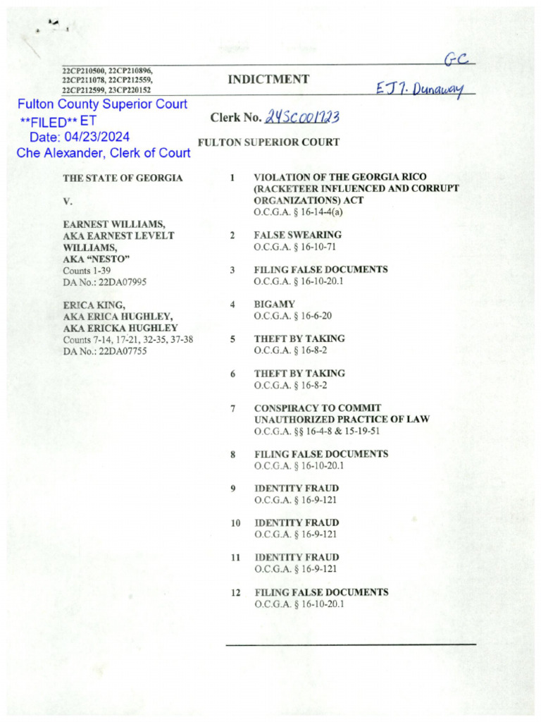 Criminal Indictment Earnest Williams | PDF | Theft | Fraud