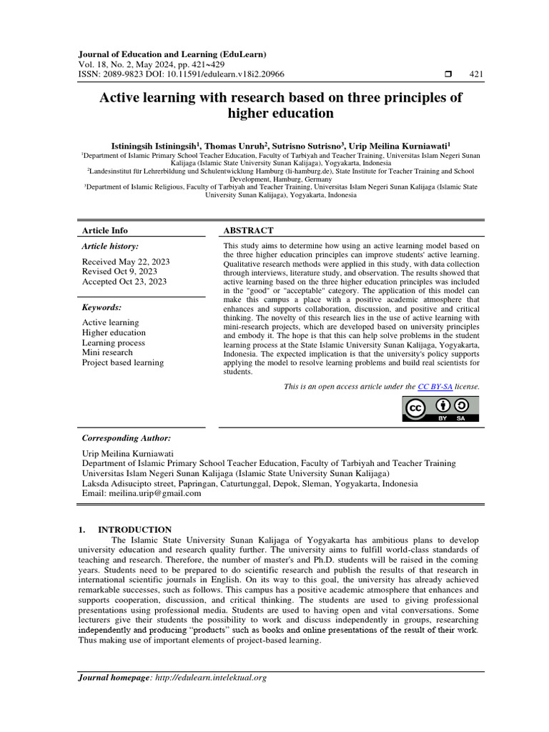 Active Learning With Research Based On Three Principles of Higher Education | PDF | Learning ...