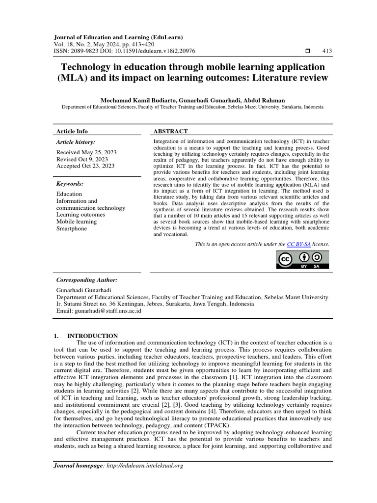 Technology in Education Through Mobile Learning Application (MLA) and ...