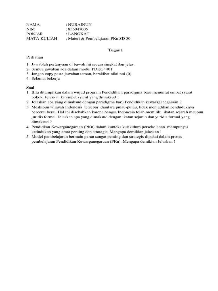 Materi & Pembelajaran PKN SD 50 - 856047005 | PDF