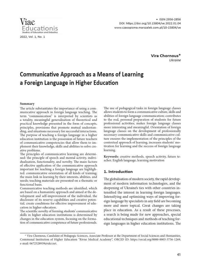 Communicative Approach As A Means o | Download Free PDF | Language Education | Foreign Language