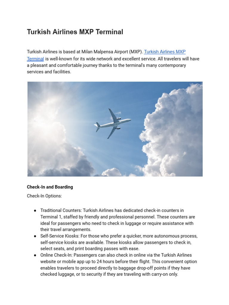 Turkish Airlines MXP Terminal | PDF | Airport Lounge