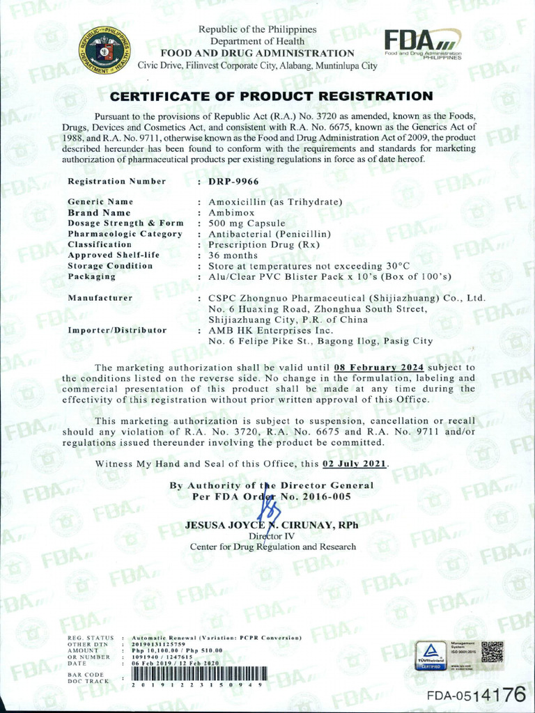 Amoxicillin 500mg AMBIMOX DRP-9966 | PDF