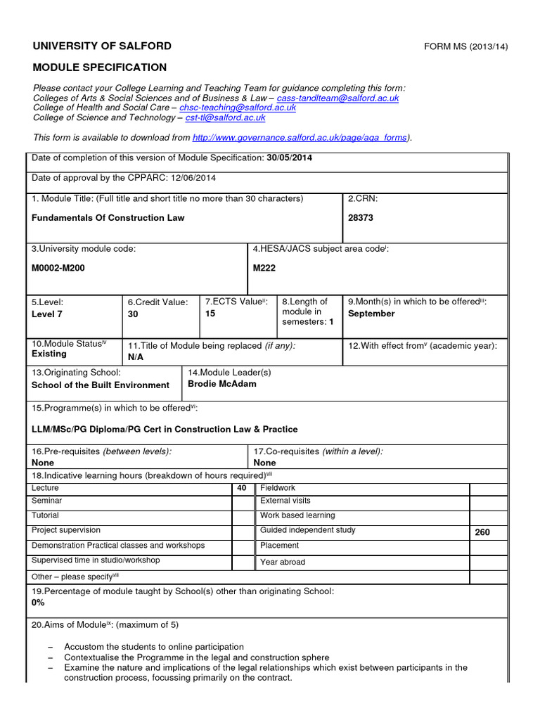 PM M200 M0002 (28373) Fundamentals of Construction Law Sept 2014 | PDF | Learning | Critical ...