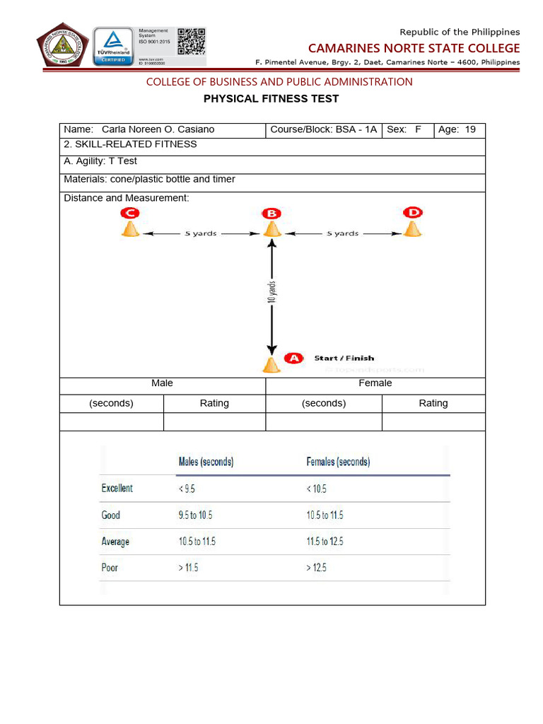 PFT Activities - Skill Related Fitness | PDF