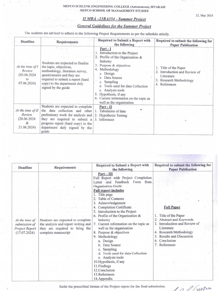 Summer Project Guidelines | PDF