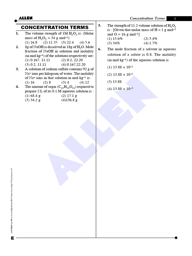 Concentration Terms | PDF | Concentration | Chemistry