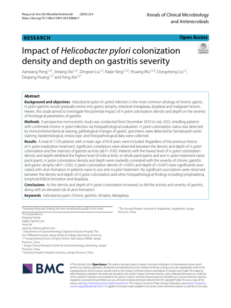 Impact of Helicobacter Pylori Colonization Density and Depth On ...
