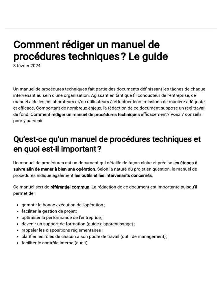Comment Rédiger Un Manuel de Procédures Techniques - 7 Conseils 1 | PDF ...