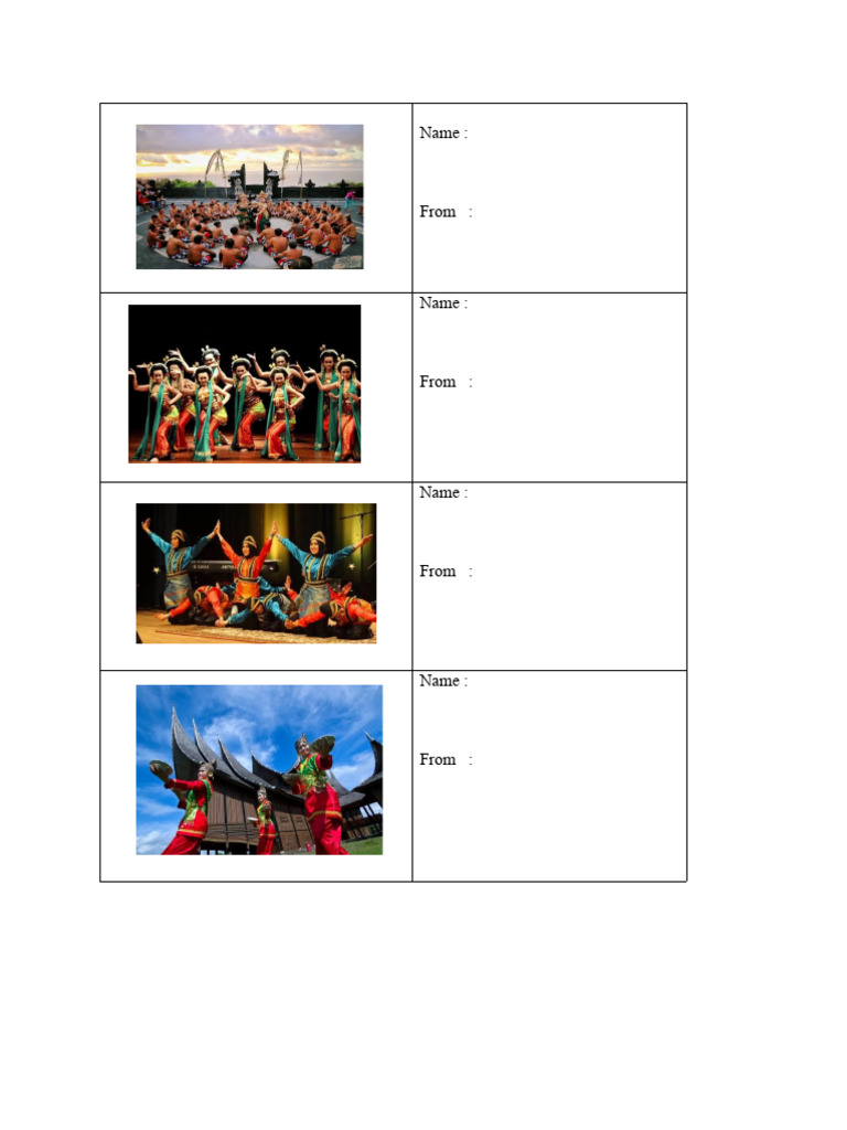 Traditional Dance Worksheet | PDF | Games & Activities