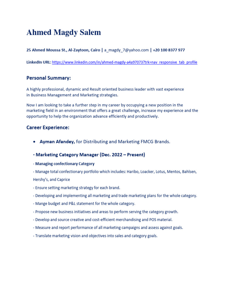 A.M Resume | Download Free PDF | Brand | Marketing