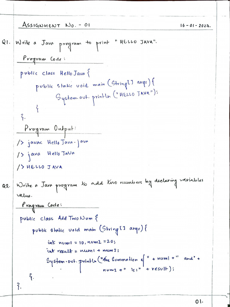 JAVA Assignment 01 | PDF JAVA Assignment 01 | PDF
