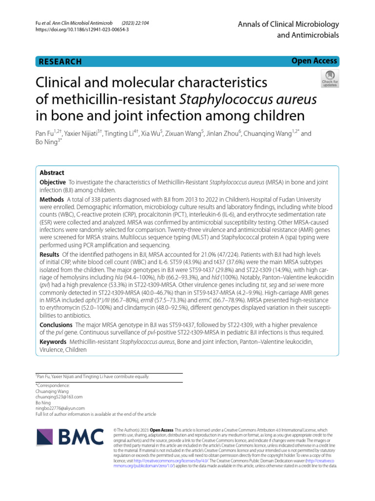 Clinical and Molecular Characteristics of Methicillin-Resistant Staphylococcus Aureus in Bone ...