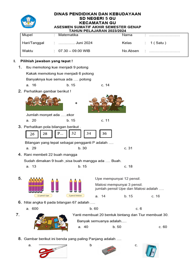 Soal Matematika Sas Genap 2023 2024 | PDF