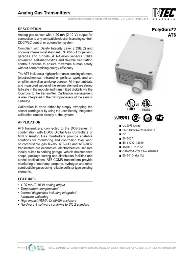 Analog Gas Transmitters Polygard 2 At6: Description | PDF | Nitrogen ...