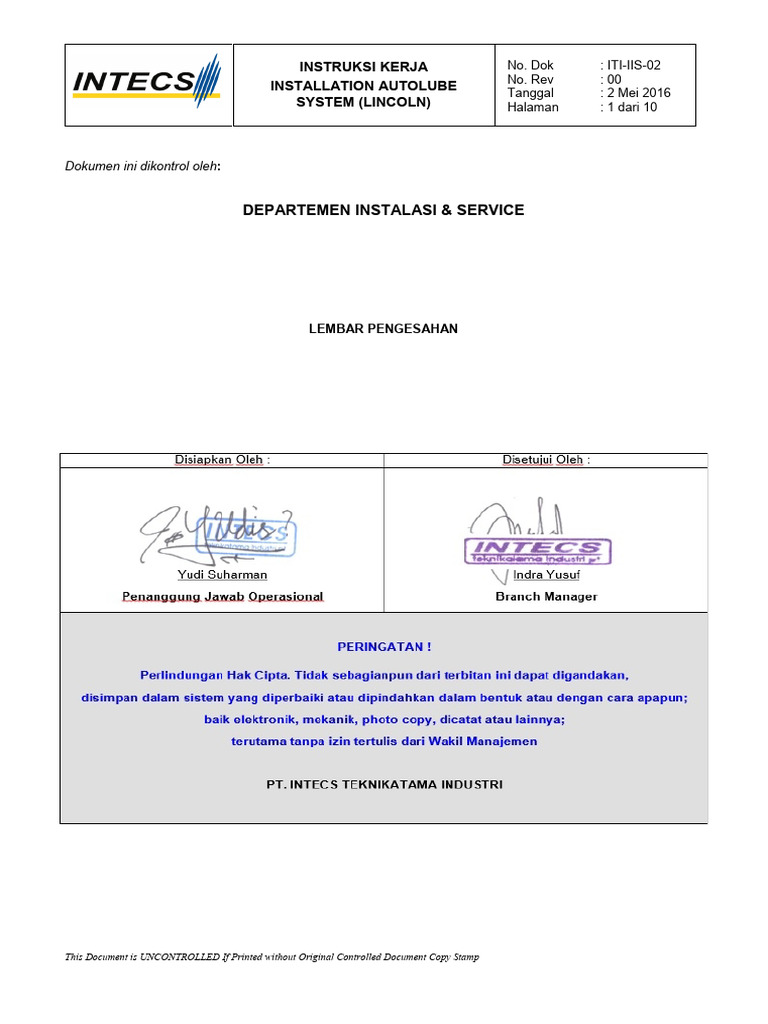 02 Ik Installasi Autolube System (Lincoln) Iti-Iis-02 | PDF
