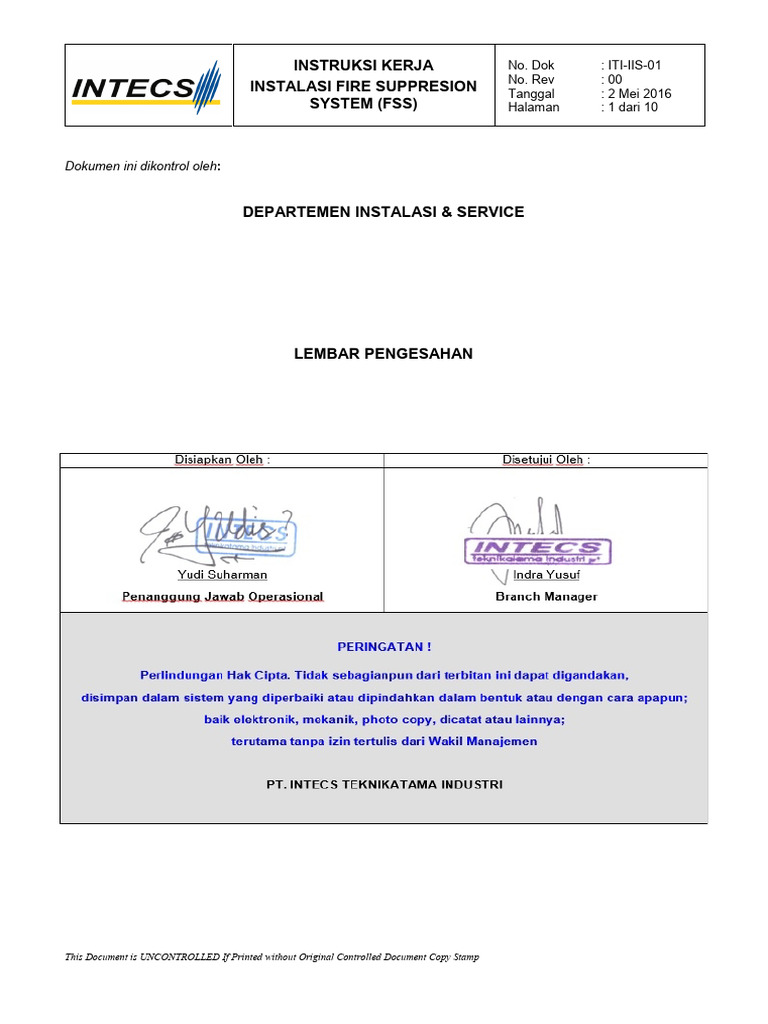 01 Ik Installasi Fire System (FSS) Iti-Iis-01 | PDF