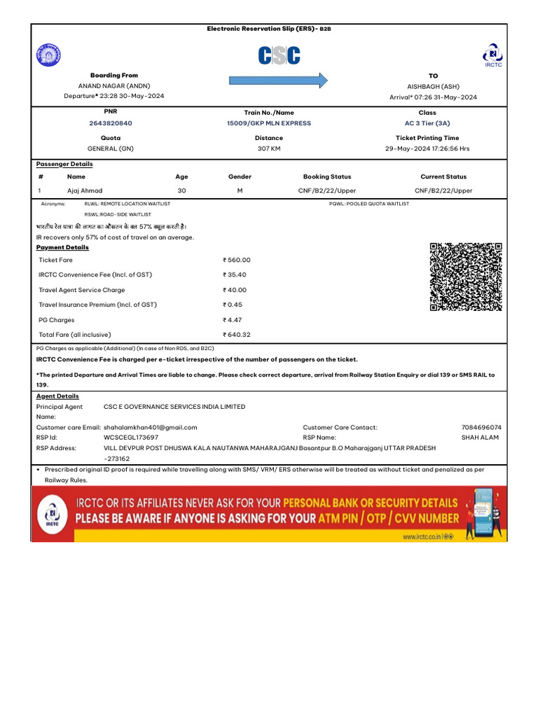 CSC E-Governance Service India Limited - Ticket Details | PDF | Service ...