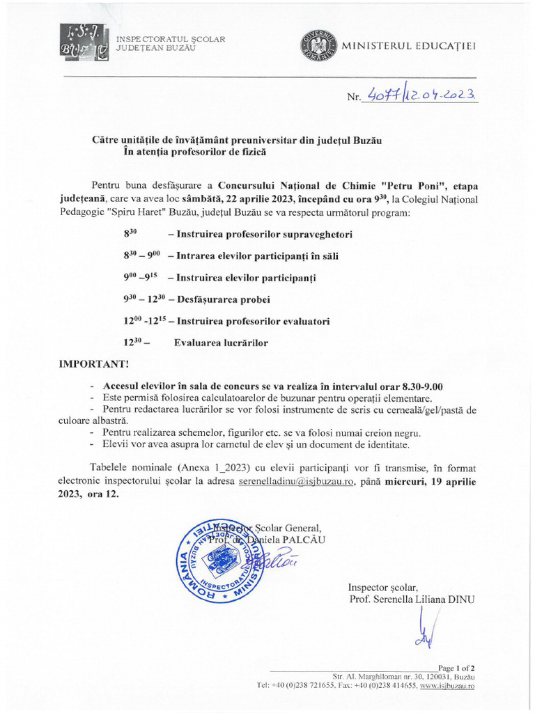 Concurs National de Chimie PETRU PONI Etapa Judeteana 2023 | PDF