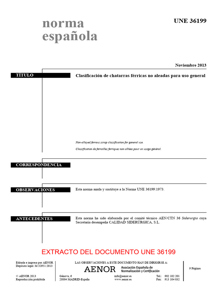 (Ex) Une 36199 2013 | PDF | Acero | Materiales