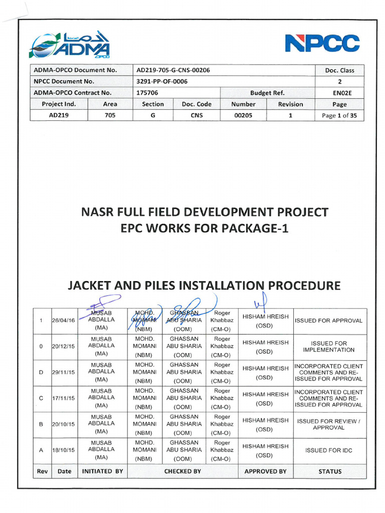 3291-Pp-Of-0006-Ver-C0100 - Jacket and Pile Inst - Procedure | Download Free PDF | Offshore ...