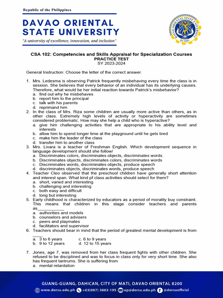 Csa 102 - Practice Test May 14 | PDF | Individualized Education Program ...