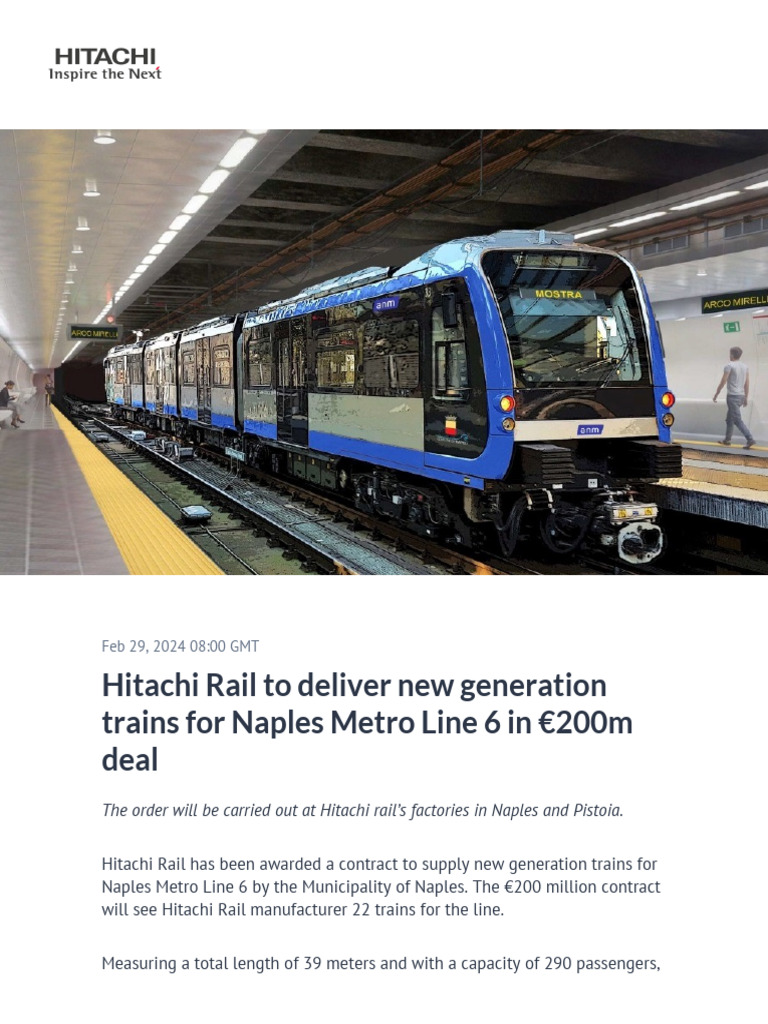 Hitachi Rail's €200M Naples Metro Trains | PDF | Train | Rail Transport